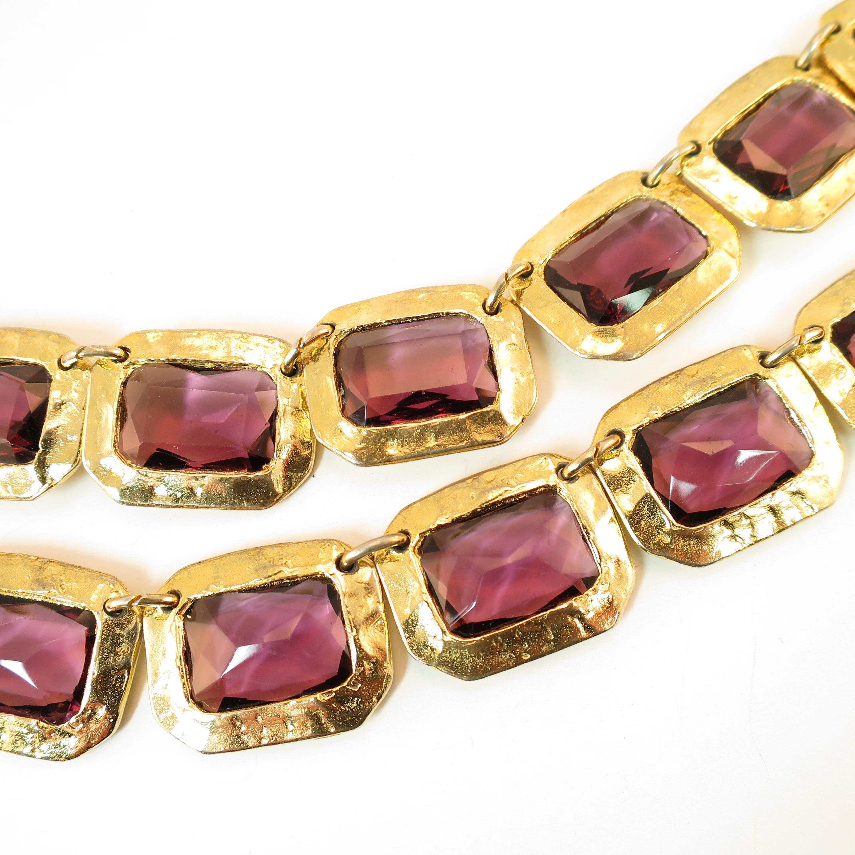 Mid-Century Modern Amethyst Glass Hand-Hammered Linked Collar Necklace ...
