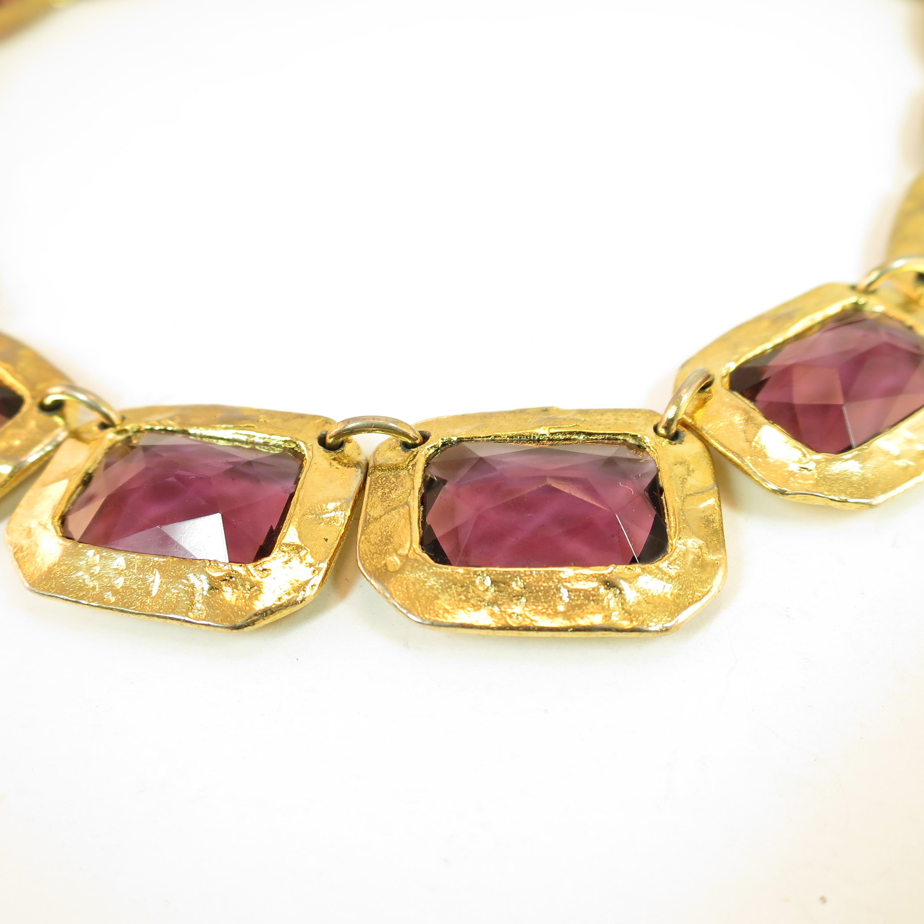 Mid-Century Modern Amethyst Glass Hand-Hammered Linked Collar Necklace ...