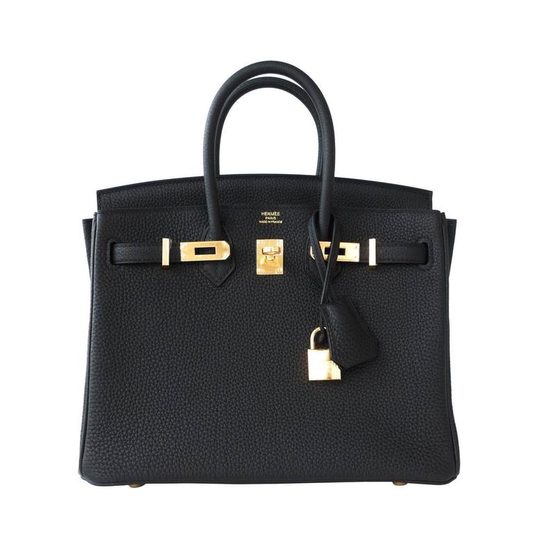 Hermes Black Baby Birkin 25cm Togo Gold GHW Satchel Jewel at 1stDibs