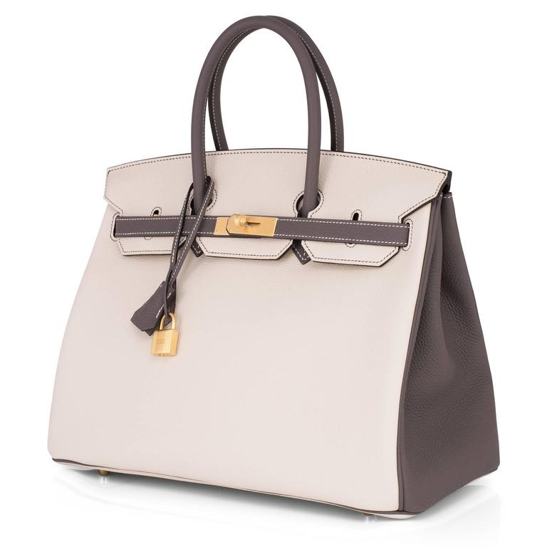 Hermes HSS Craie and Etain Bi-Color 35cm Togo Birkin Horseshoe Stamp ...