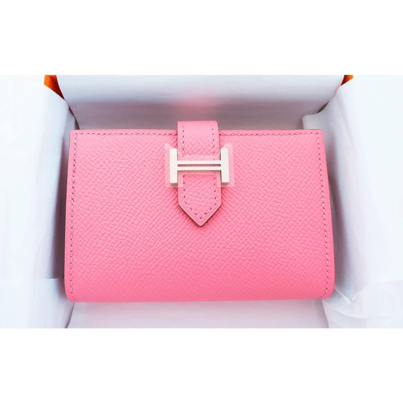 Hermes Rose Confetti Pink Bearn Compact Card-Holder Wallet Case Perfect ...