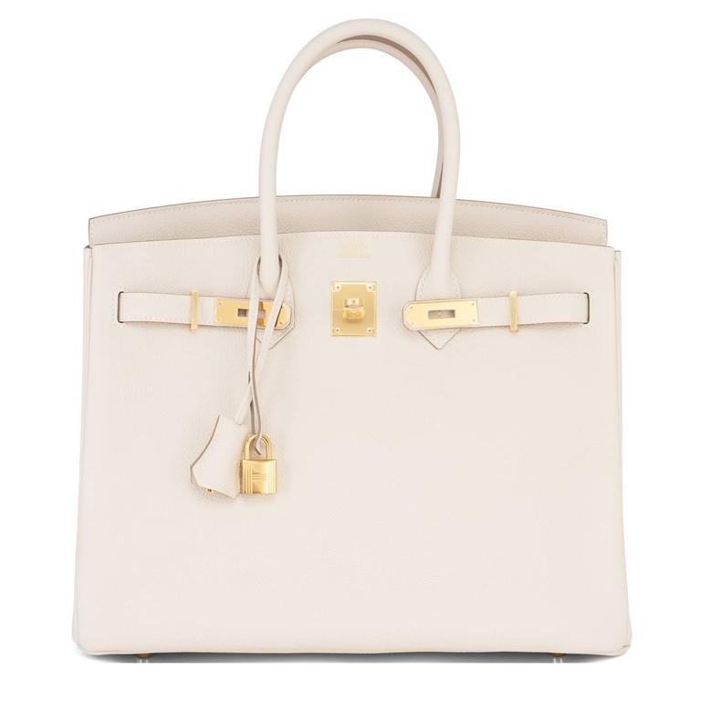 Divine Hermes Craie Chalk Off White 35cm Togo Birkin Gold Hardware at ...