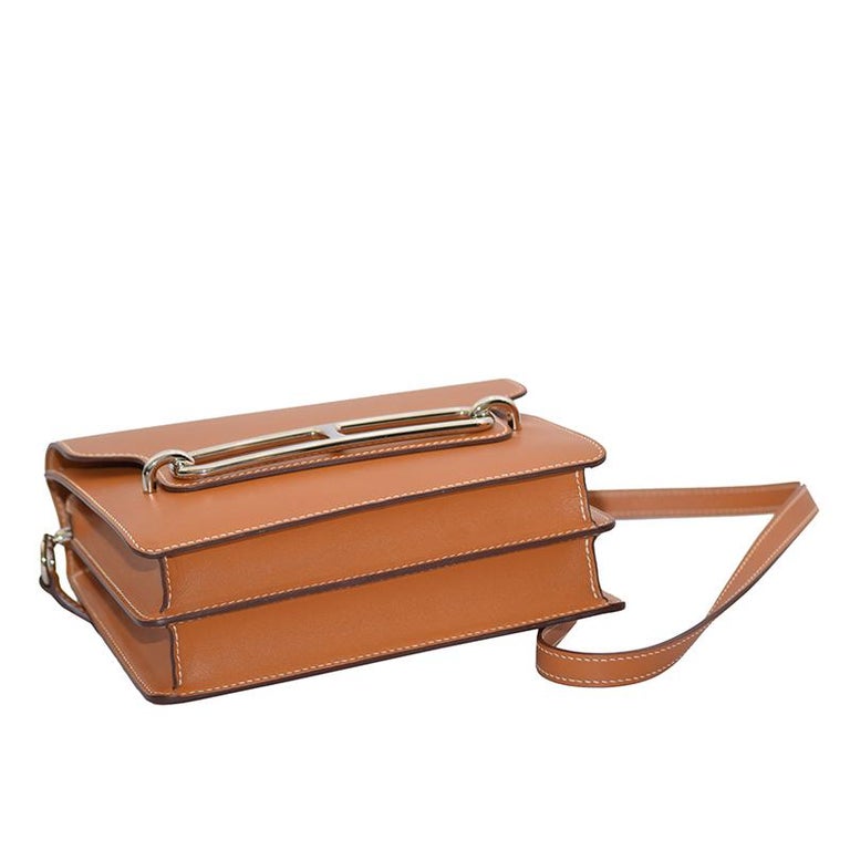 Hermes Gold Leather Palladium Hardware Roulis Bag For Sale at 1stDibs ...