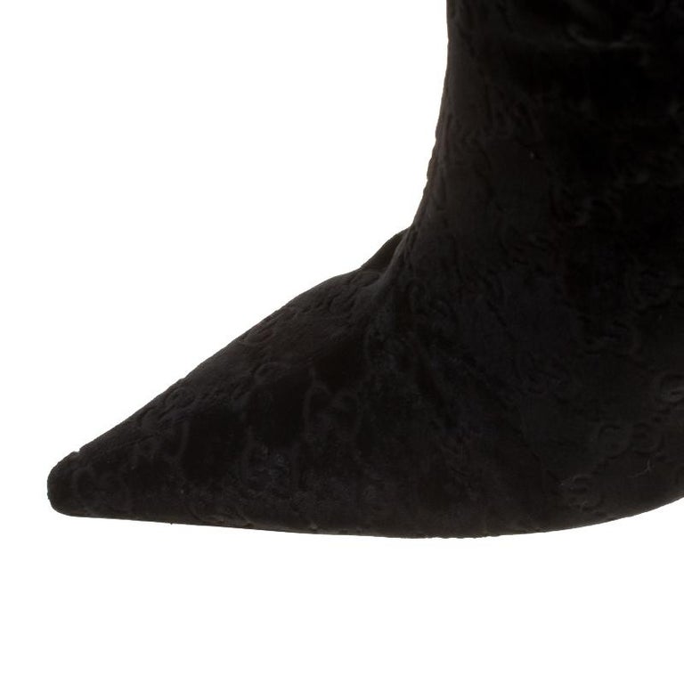 Gucci Black GG Velvet Bamboo Heel Knee High Boots Size 40 at 1stDibs ...