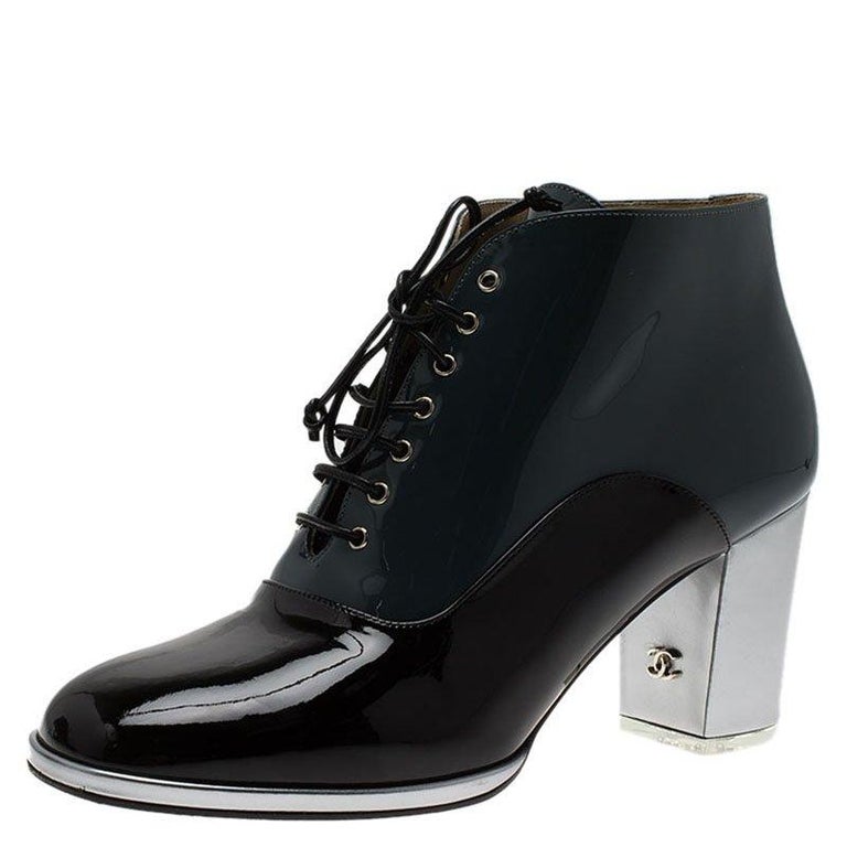 Chanel Bi Color Leather Cap Toe Lace Up Booties Size 38 at 1stDibs ...