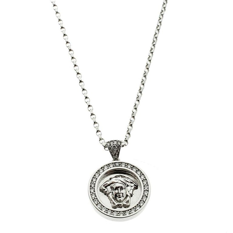 Versace Medusa Diamond 18k White Gold Medallion Pendant Necklace For ...