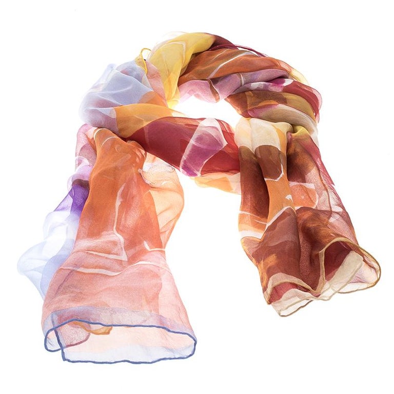 Chanel Watercolor Effect CC Logo Print Silk Chiffon Scarf For Sale at ...