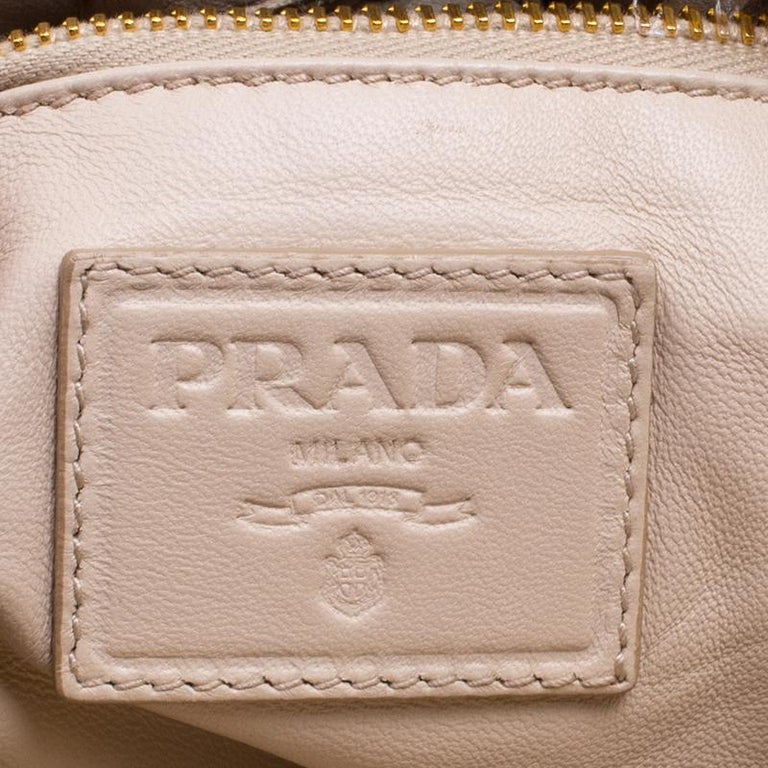 Prada Beige/Gold Stripe Leather Hobo at 1stDibs