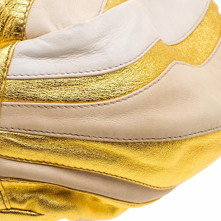 Prada Beige/Gold Stripe Leather Hobo at 1stDibs