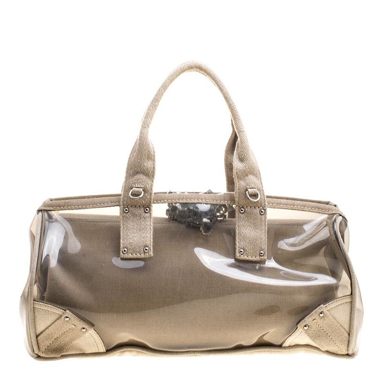 Prada Beige PVC and Canvas Plex Mistolino Frame Satchel at 1stDibs