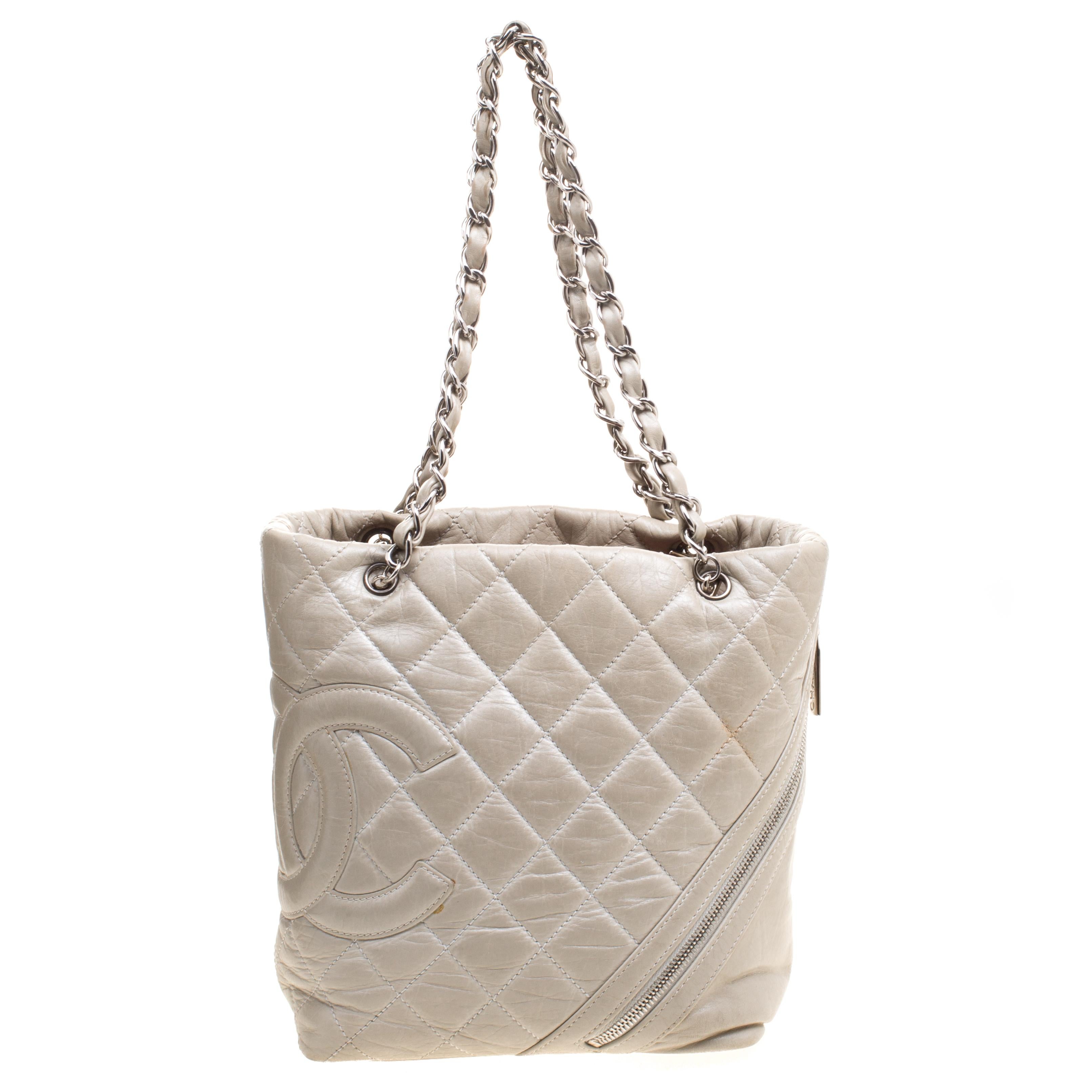 Chanel Grey Quilted Leather CC Bucket Bag at 1stDibs