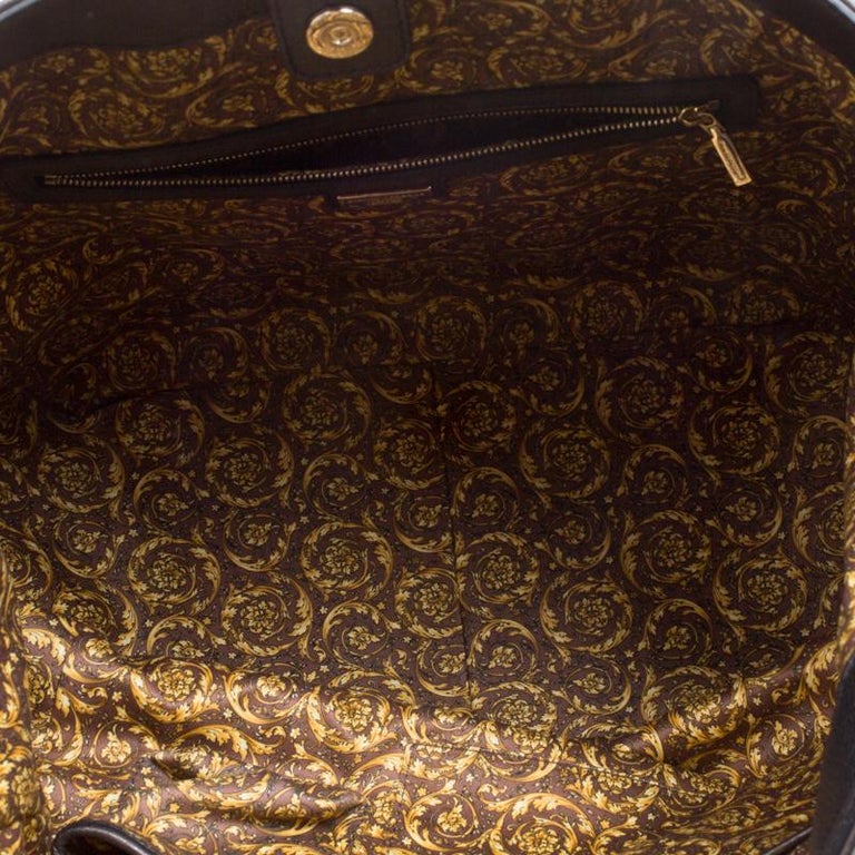 Versace Gun Metal Leather Elettra Vanitas Tote at 1stDibs