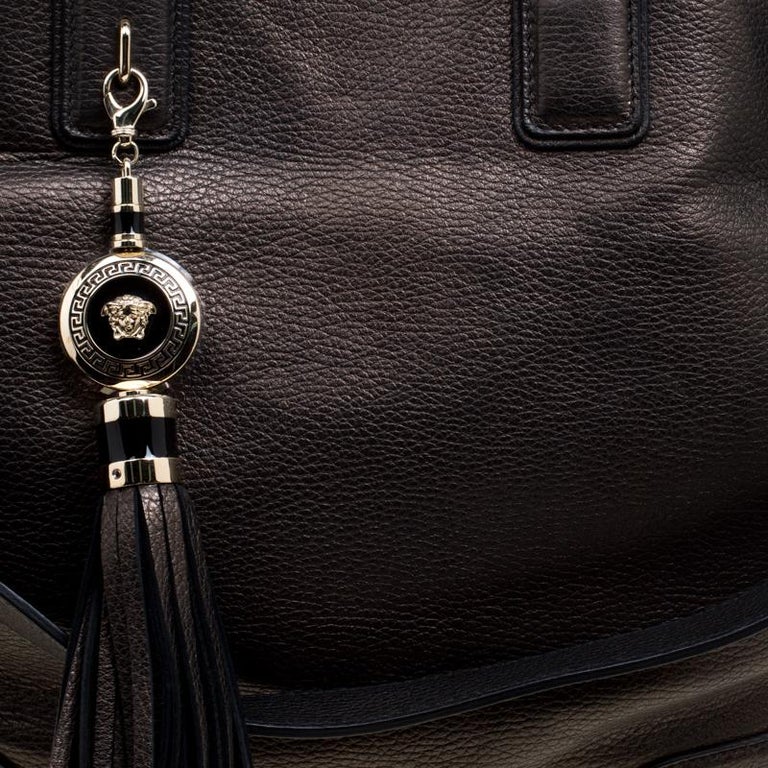 Versace Gun Metal Leather Elettra Vanitas Tote at 1stDibs