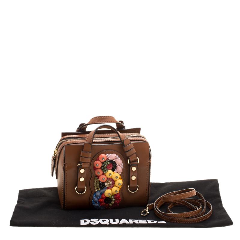 Dsquared2 Brown Leather Jeweled Embellished Crossbody Bag at 1stDibs