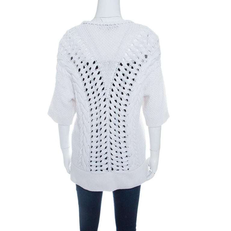 Thakoon Off White Chunky Perforated Knit Rib Trim Short Sleeve Top M at ...