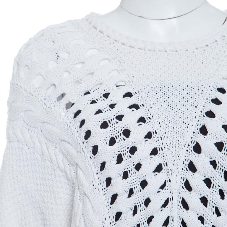 Thakoon Off White Chunky Perforated Knit Rib Trim Short Sleeve Top M at ...