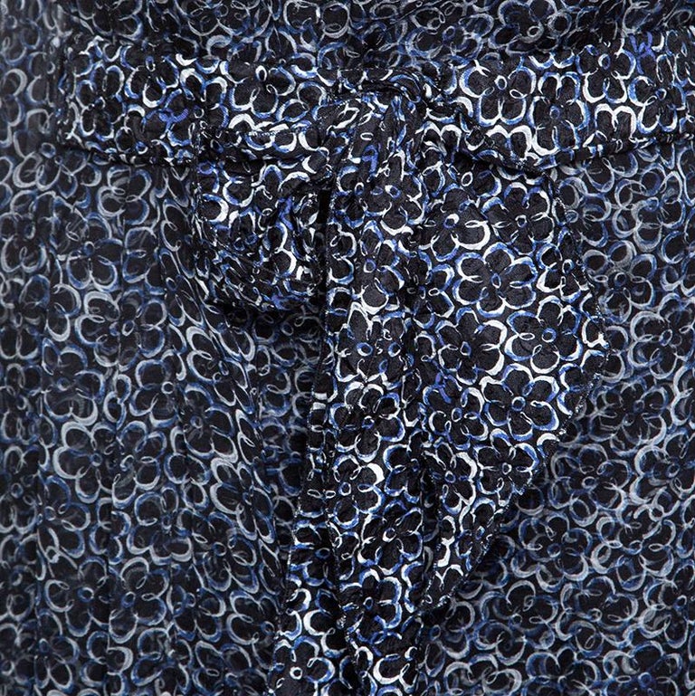 Chanel Black Camelia Printed Silk Belted Romper M For Sale at 1stDibs