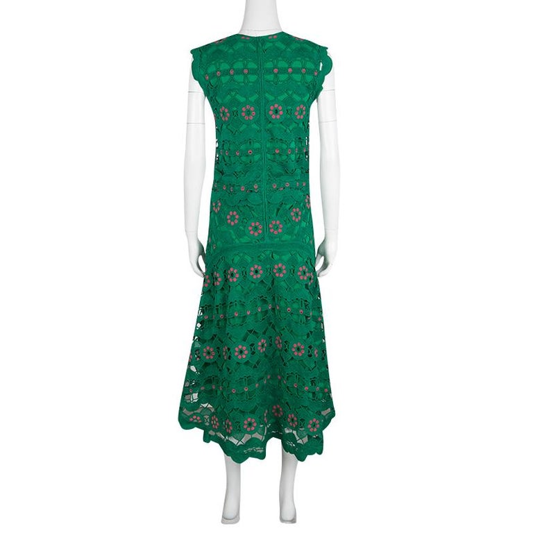 Chloe Grass Green Guipure Lace High Low Midi Dress S at 1stDibs | grass ...