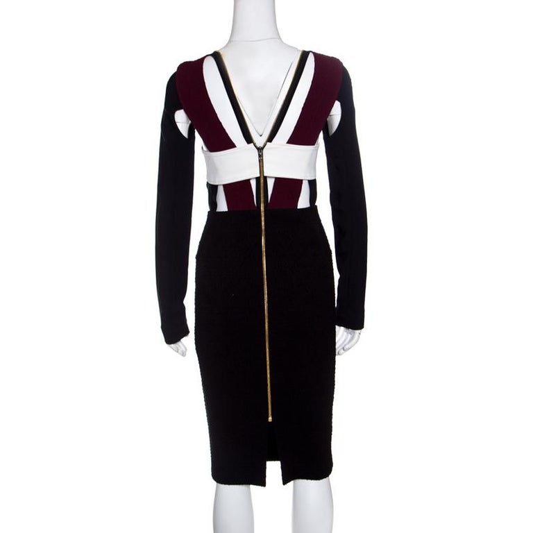 Roland Mouret Colorblock Jacquard Cutout Long Sleeve Shapur Dress S For ...