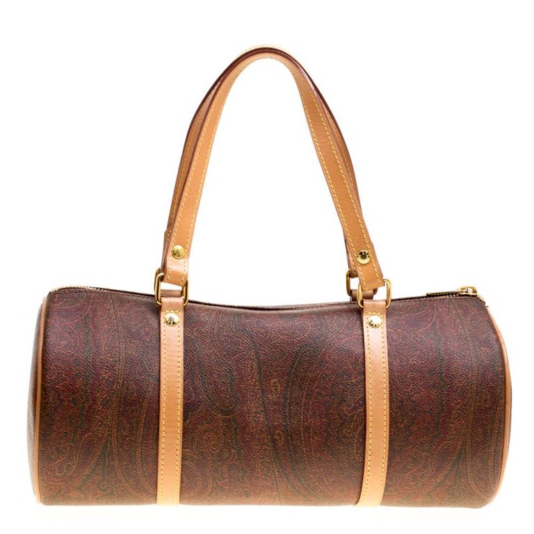Etro Brown Paisley Printed Coated Canvas Boston Bag For Sale at 1stDibs