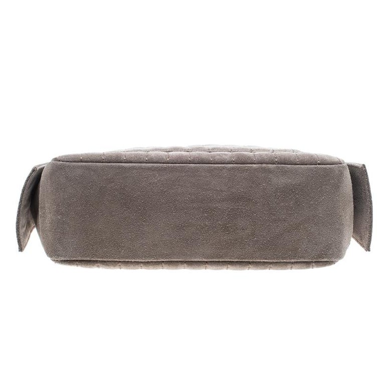 Chanel Grey Suede Shoulder Bag For Sale at 1stDibs
