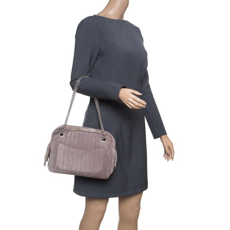 Chanel Grey Suede Shoulder Bag For Sale at 1stDibs