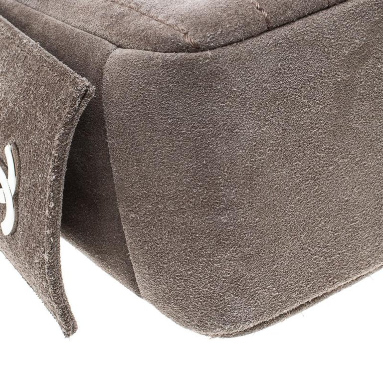 Chanel Grey Suede Shoulder Bag For Sale at 1stDibs