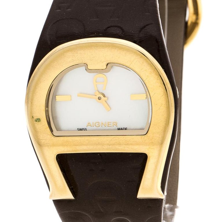 Aigner White Mother of Pearl Gold Plated Stainless Steel Capri III ...