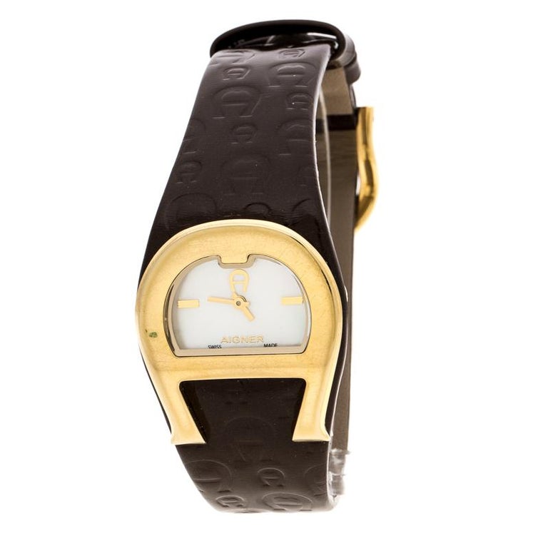 Aigner White Mother of Pearl Gold Plated Stainless Steel Capri III ...