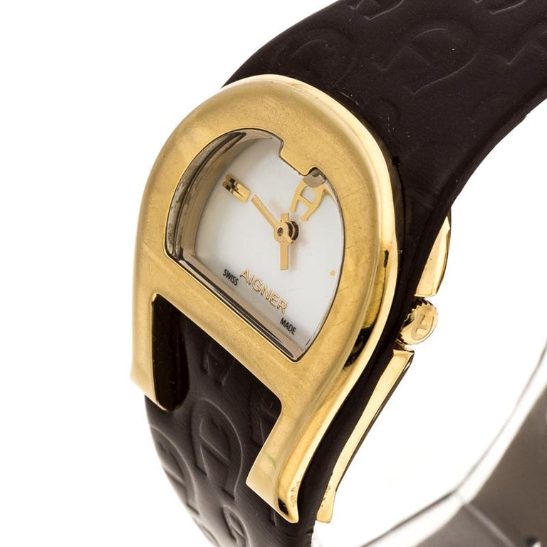 Aigner White Mother of Pearl Gold Plated Stainless Steel Capri III ...