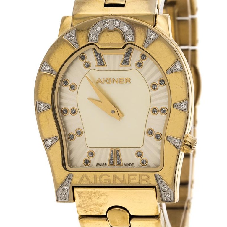 Aigner Yellow Mother of Pearl Gold Plated Steel and Diamonds Ravenna ...