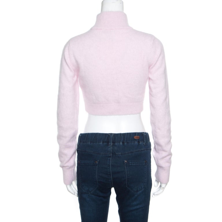 Balmain Pale Pink Wool Cropped High Neck Sweater S For Sale at 1stDibs ...