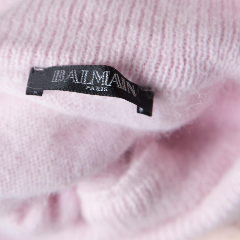 Balmain Pale Pink Wool Cropped High Neck Sweater S For Sale at 1stDibs ...