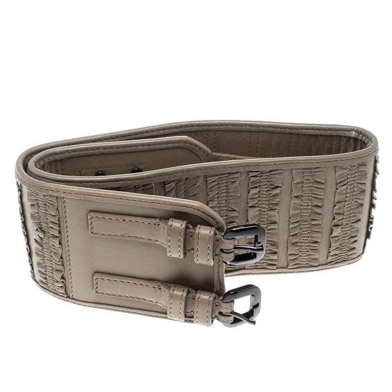 Burberry Beige Leather Ruffle Double Buckle Wide Belt 70cm at 1stDibs ...