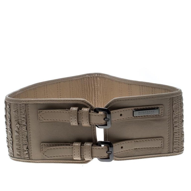 Burberry Beige Leather Ruffle Double Buckle Wide Belt 70cm at 1stDibs ...