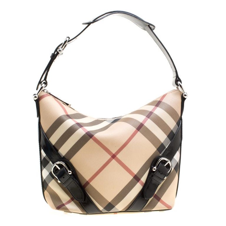 Burberry Beige/Black Nova Check PVC and Leather Hobo at 1stDibs