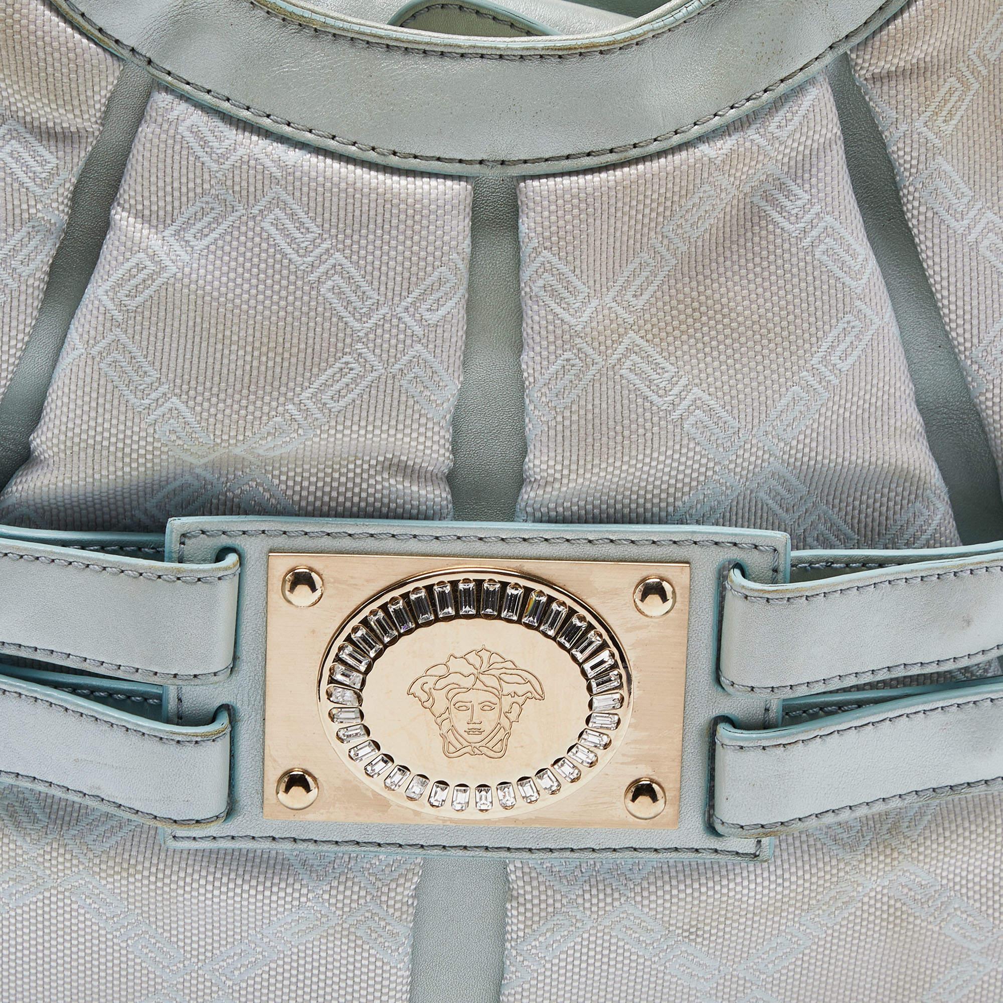 Versace Ice Blue Signature Nylon and Leather Hobo For Sale at 1stDibs