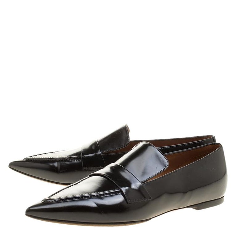 Celine Black Leather Pointed Toe Loafers Size 36 at 1stDibs
