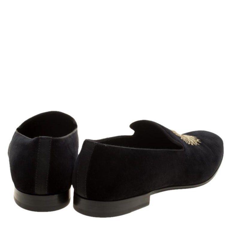 Alexander McQueen Black Velvet Feather Embroidered Smoking Slippers ...