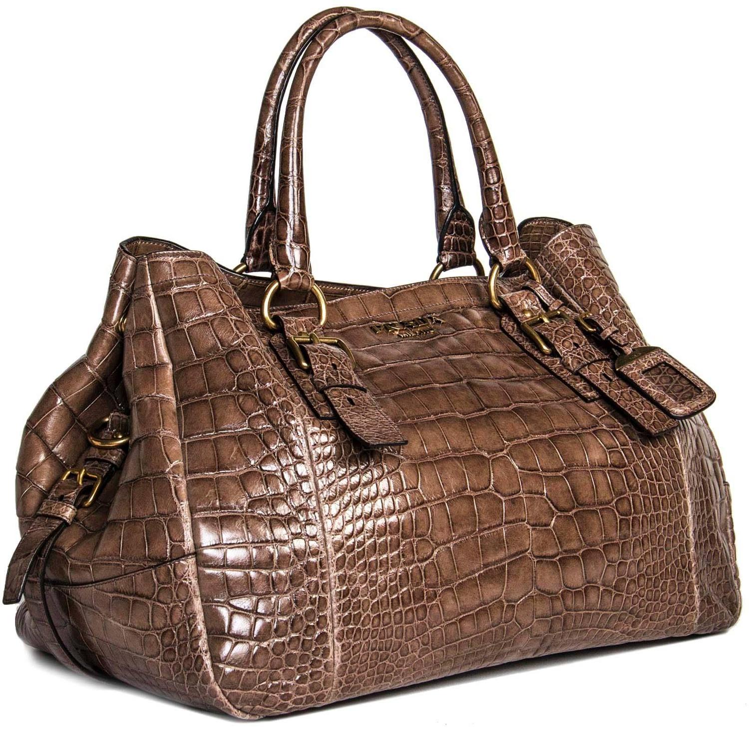 Prada Brown Crocodile Large Bag For Sale at 1stdibs