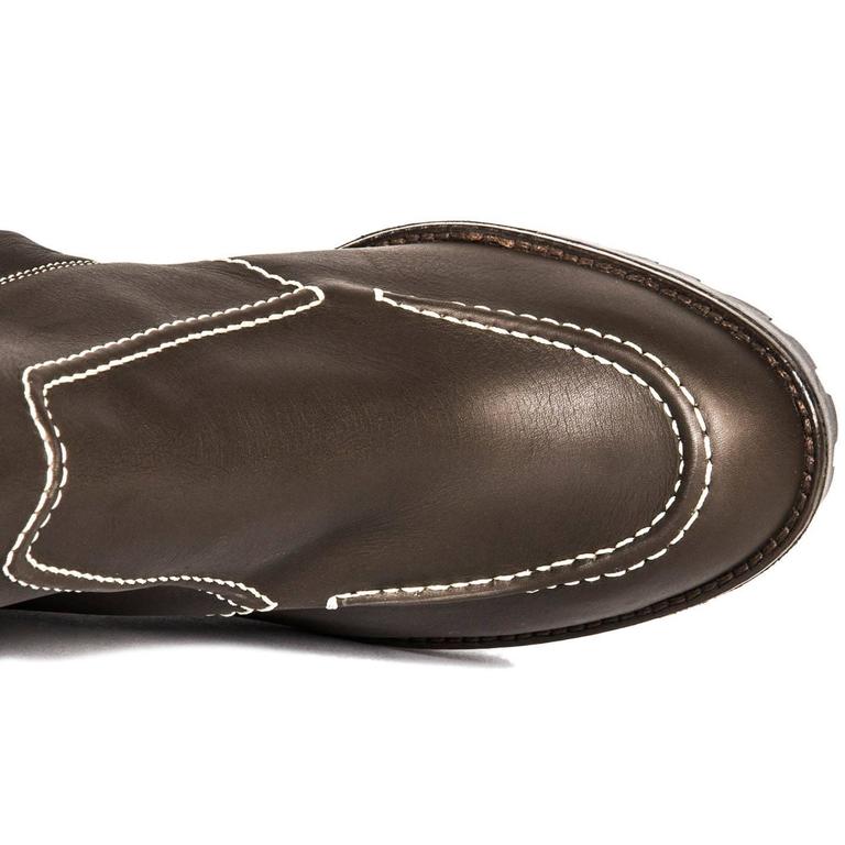 Yves Saint Laurent Brown Leather and Contrast Stitching Boots For Sale ...