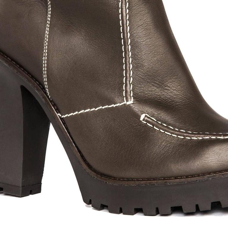 Yves Saint Laurent Brown Leather and Contrast Stitching Boots For Sale ...