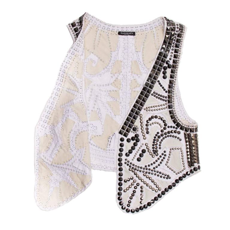 Balmain White Denim Studded Vest For Sale at 1stDibs | white denim ...
