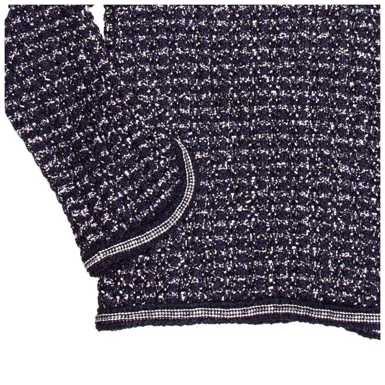 Chanel Navy and Silver Knit Jacket at 1stDibs | chanel knit jacket