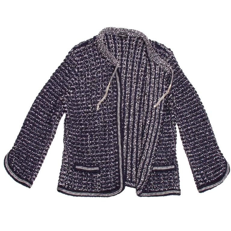 Chanel Navy and Silver Knit Jacket at 1stDibs | chanel knit jacket