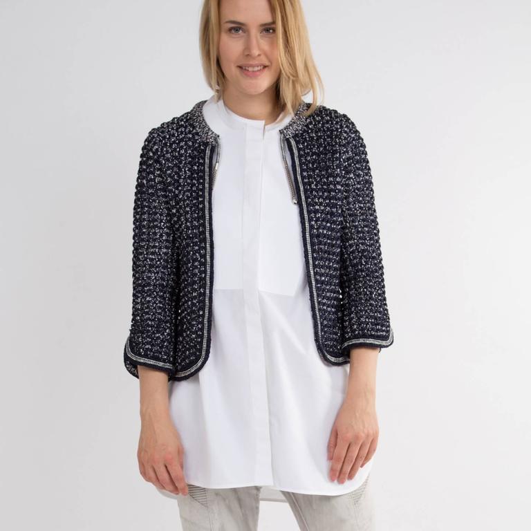 Chanel Navy and Silver Knit Jacket at 1stDibs | chanel knit jacket