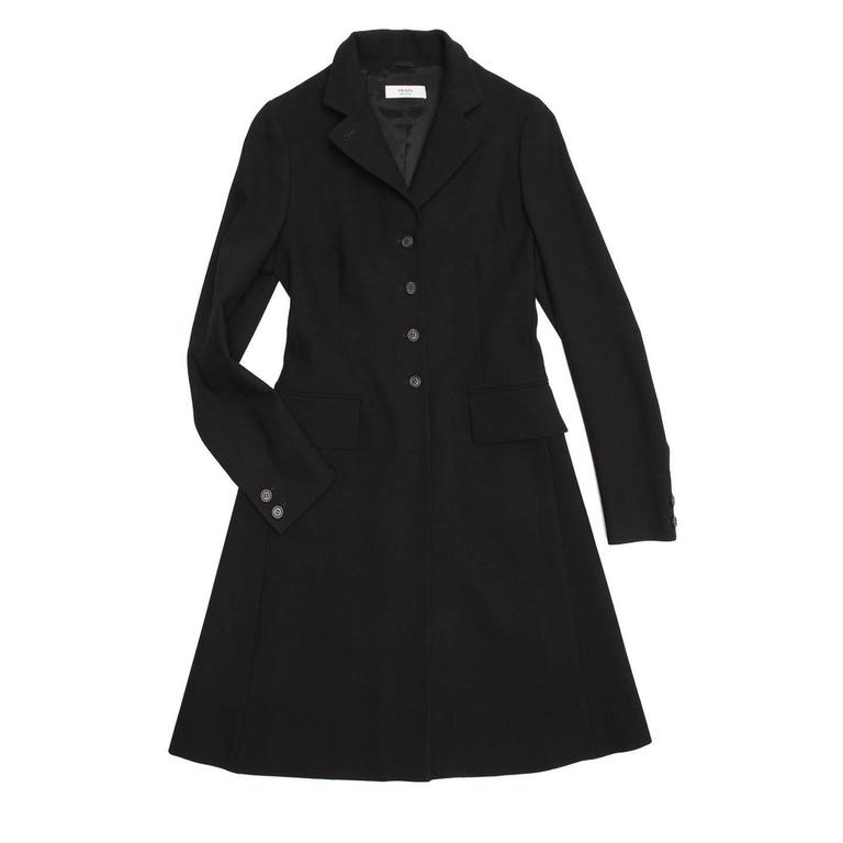 Prada Black Wool Riding Style Coat For Sale at 1stDibs