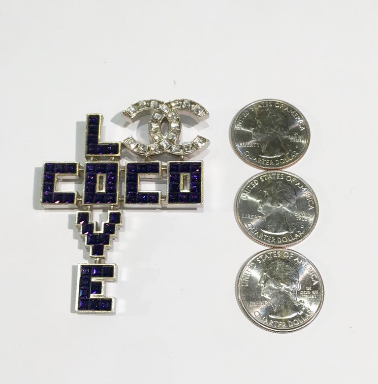 Chanel “LOVE COCO” Logo Dark Purple and White Crystal Pin Spring 2008 ...