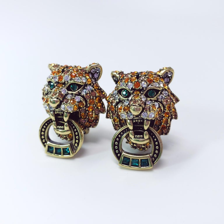 Heidi Daus Animal Magic Tiger Demi Parure Beaded Necklace and Clip on ...