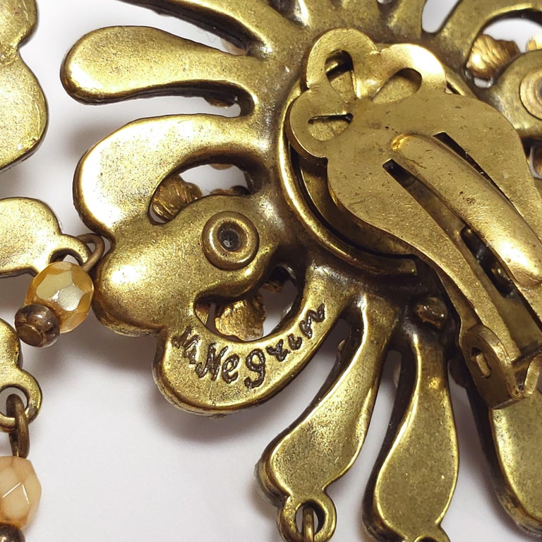 Vintage Michal Negrin Signed Faux Pearl and Watermelon Crystal Clip On ...